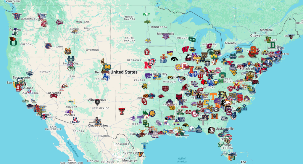 NCAA Teams Map - Sleepy Forest Sports